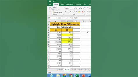 Highlight Row Differences In Microsoft Excel Msexcel Shorts