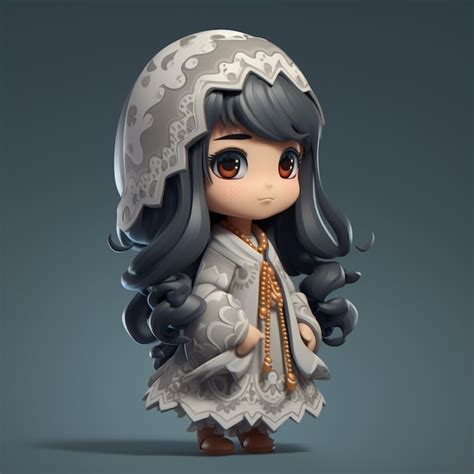 Premium Ai Image 3d Render Cute Jumbo Bali Chibi Doll Gray Background