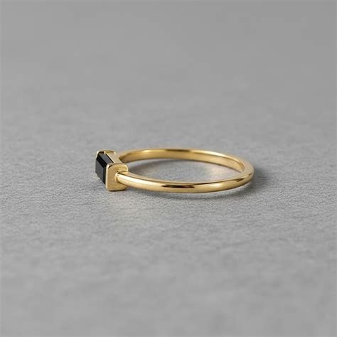 Black Onyx Baguette Ring Gold Plated Sterling Silver Minimalist