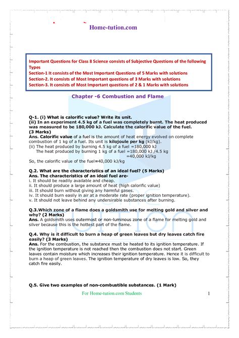 Important Questions For CBSE Class Science Chapter Combustion And Flame