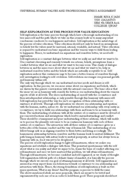 Universal Human Values And Professional Ethics Assignment Pdf Thought Cognitive Science