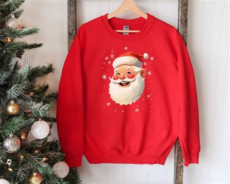 Retro Santa Claus Christmas Sweater Red Holiday Crewneck Christmas