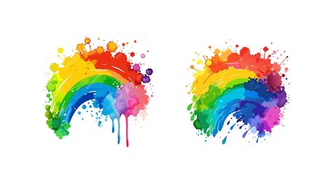 무지개 수채화 페인트 스플래터 활기찬 솔 스트로크 색 배경에 스플래시 터 프리미엄 Ai 생성 벡터