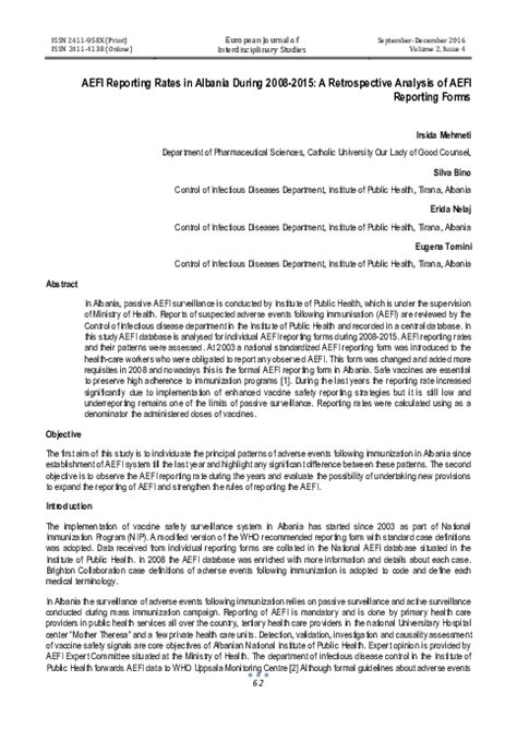 Pdf Aefi Reporting Rates In Albania During 2008 2015 A Retrospective