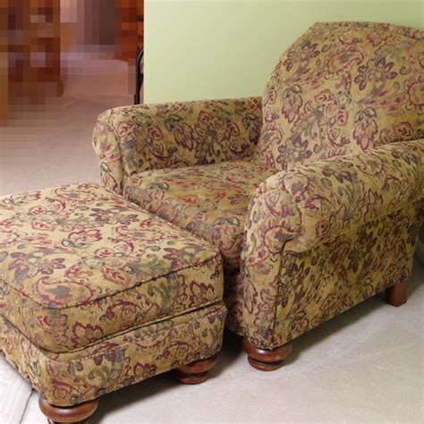 Broyhill Overstuffed Upholstered Chair And Ottoman Ebth