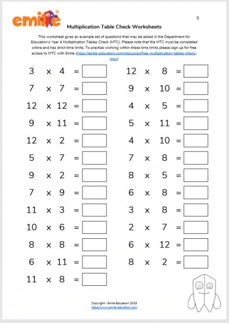 Multiplication Tables Check Mtc Worksheets