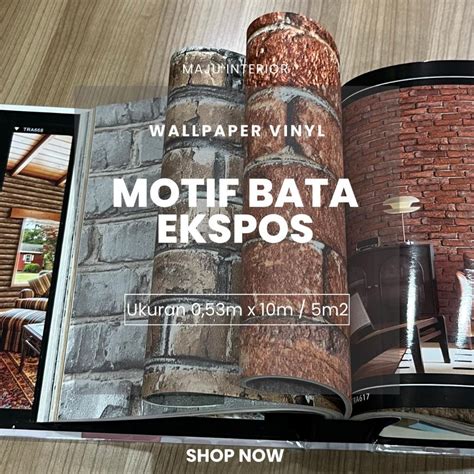 Jual Wallpaper Vinyl Dinding Batu Bata Ekspos Kasar Rustic Industrial Merah Abu Orange Cokelat