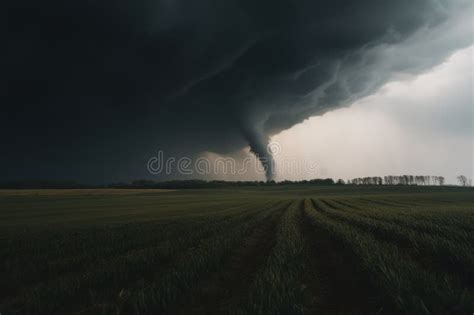 Huge Tornado Swirling Over Field Created Using Generative Ai
