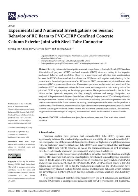 Pdf Experimental And Numerical Investigations On Seismic Behavior Of Rc Beam To Pvc Cfrp