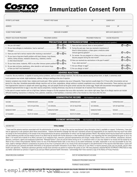 Download Costco Immunization Form • Templatesowl
