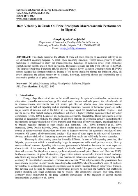 Pdf Does Volatility In Crude Oil Price Precipitate Macroeconomic