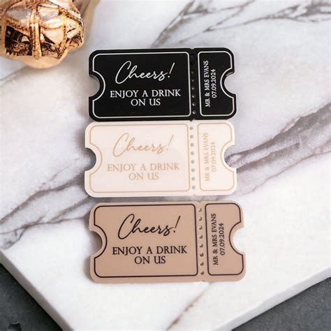 Cheers Wedding Favours Personalised Drinks Token Bespoke Favour Free Drink Tokens For Guests