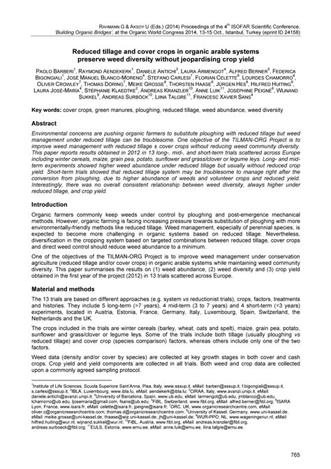 Pdf Reduced Tillage And Cover Crops In Organic Arable Systems