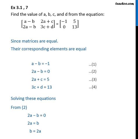 ex 3 1 7 find a b c d from equation class 12 matrices