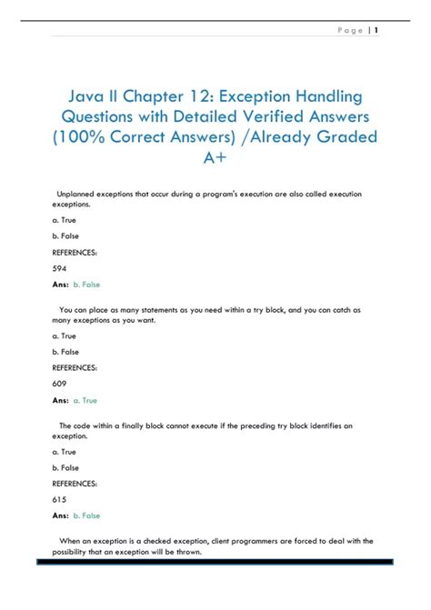 Java Ii Chapter 12 Exception Handling Questions With Detailed Verified