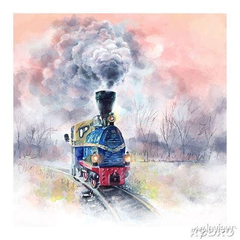 Coplor Watercolor Sketch Of Park Railway Maltanka Train In Poznan Cartazes Para A Parede