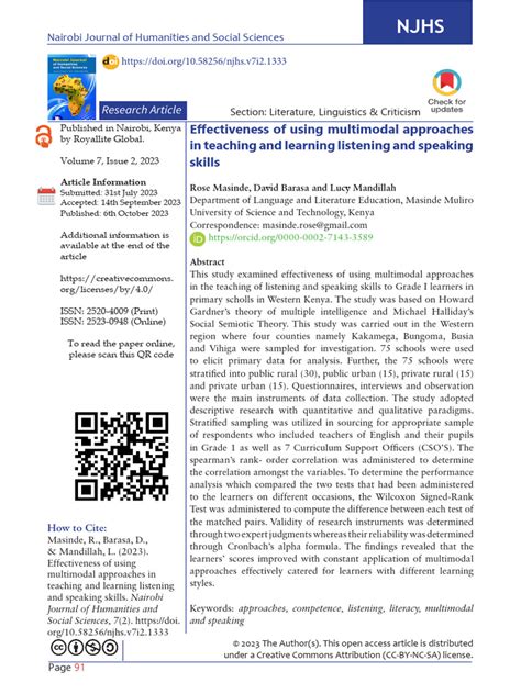 Effectiveness Of Using Multimodal Approaches In Teaching And Learning Listening And Speaking