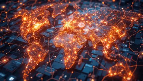 Global Network Connections Illuminated Digital World Map A