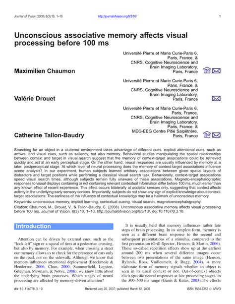 Pdf Unconscious Associative Memory Affects Visual Processing Before