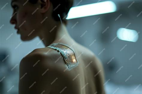 Premium Photo Woman With Futuristic Nanotech Chip Implant On Shoulder