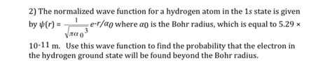 Solved The Normalized Wave Function For A Hydrogen Atom Chegg