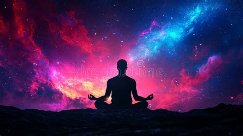 A Silhouette Of A Person Meditating Under A Vibrant Starry Sky