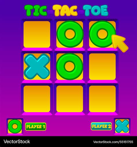 Tic Tac Toe Ui With Arow Cursor Board Logic Game Vector Image