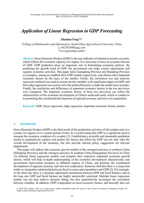 Pdf Application Of Linear Regression In Gdp Forecasting
