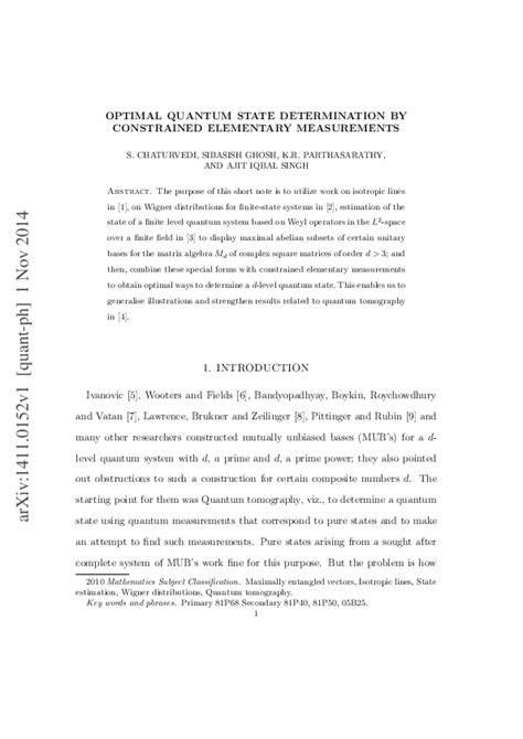 Pdf Optimal Quantum State Determination By Constrained Elementary