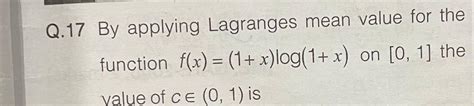 Solved Q By Applying Lagranges Mean Value For The Chegg