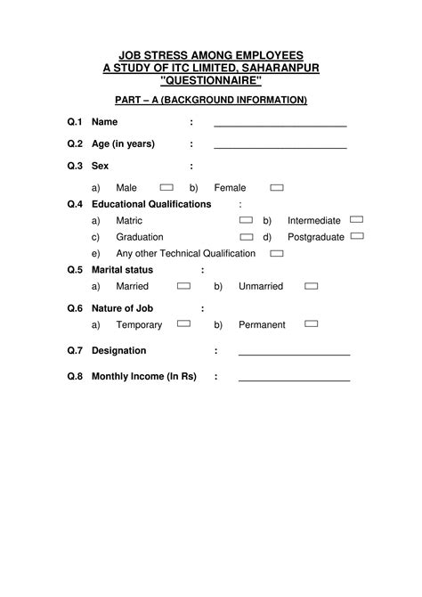 Solution Survey Sample Questionnaire Job Stress Among Employees