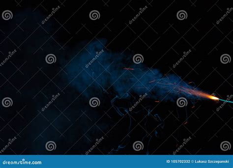 Burning Fuse with Sparks and Blue Smoke Stock Photo - Image of pyrotechnics, fire: 105702332