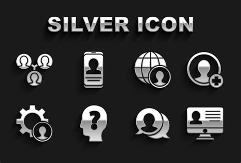 물음표가 있는 머리 계정 만들기 화면 이력서 모니터링 말풍선 채팅 사냥 지구본과 사람 프로젝트 팀 기반 및 모바일 아이콘을 설정합니다 벡터 Brand Name Online