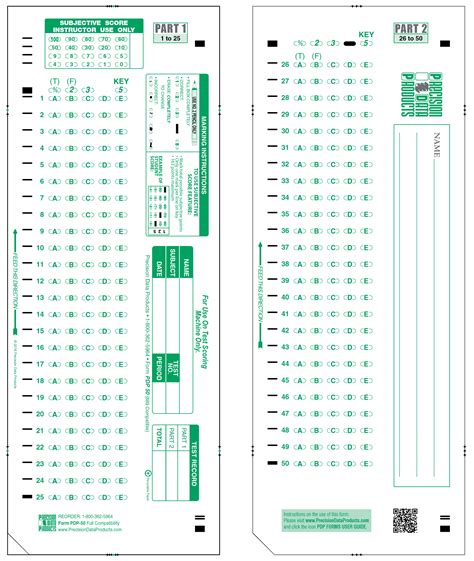 Sheet Test 815 Double Sided 15 Question Scantron Compatible Forms 500