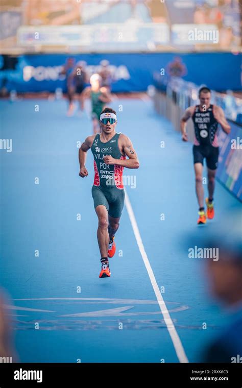 Vasco Vilaca Participating In Pontevedra In The 2023 World Triathlon Championship Series Stock