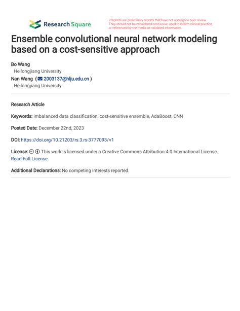 Pdf Ensemble Convolutional Neural Network Modeling Based On A Cost