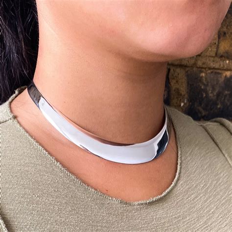 Thick Sterling Silver Collar Necklace Minimalist Torque Neckring Etsy