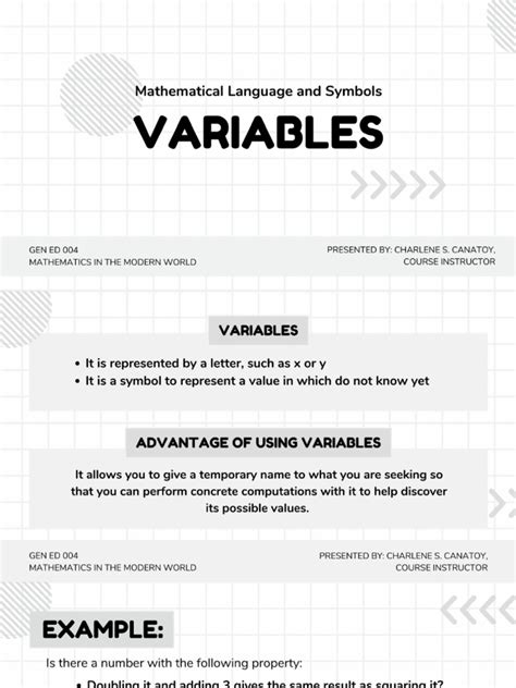 Mathematical Language And Symbols Variables Pdf