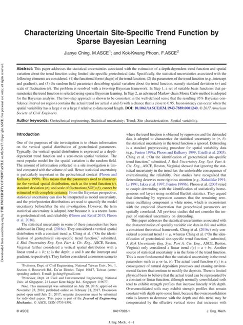 Characterizing Uncertain Site Specific Trend Function By Sparse Bayesian Learning Pdf