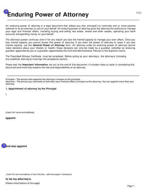 2017 Form Au Nsw Enduring Power Of Attorney Blank Fillable Template