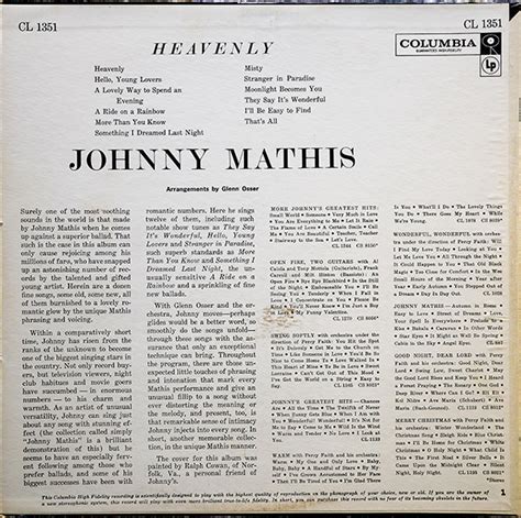 Heavenly Johnny Mathis 1959 Lp Columbia Cdandlp Id2405784251