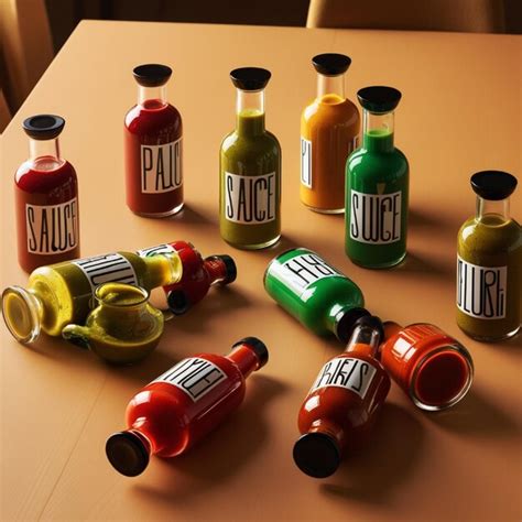 Assorted Condiment Bottles On A Table Setting Premium Ai Generated Image