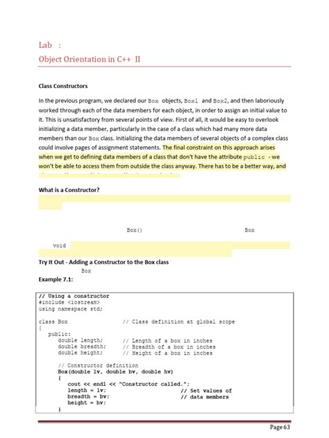 Lab 6 Object Oriented In C Ii Pdf Constructor Object