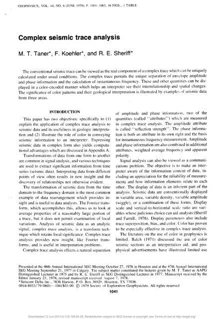 Complex Seismic Trace Analysis Rock Solid Images