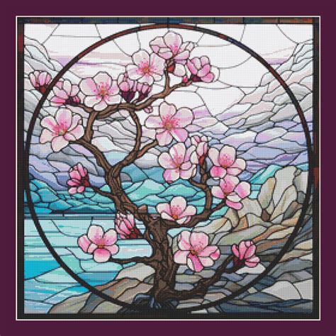 Stained Glass Cherry Blossom Cross Stitch Pattern Instant Download Pdf