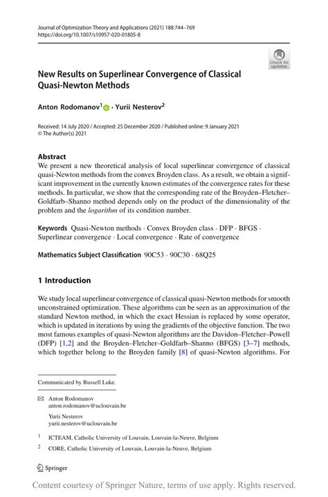 Pdf New Results On Superlinear Convergence Of Classical Quasi Newton