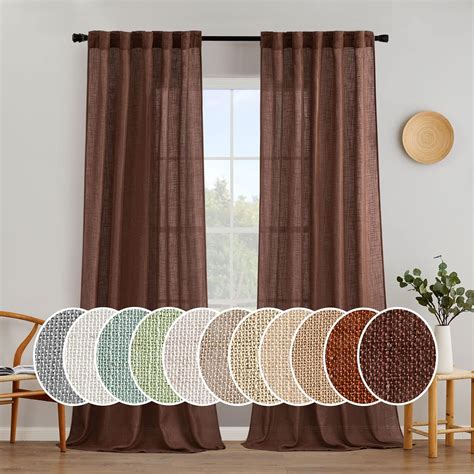 Miulee Chocolate Brown Linen Curtains 96 Inch Long For