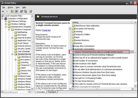 how do i turn off multiple remote desktop sessions in windows 2003