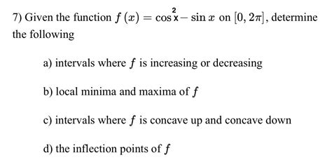 solved given the function f x cos2x sinx ﻿on 0 2π