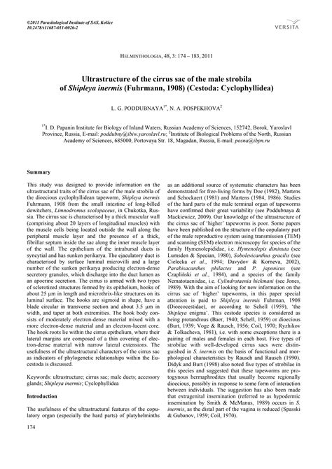 Solution Ultrastructure Of The Cirrus Sac Of The Male Strobila Of Shipleya Inermis Fuhrmann